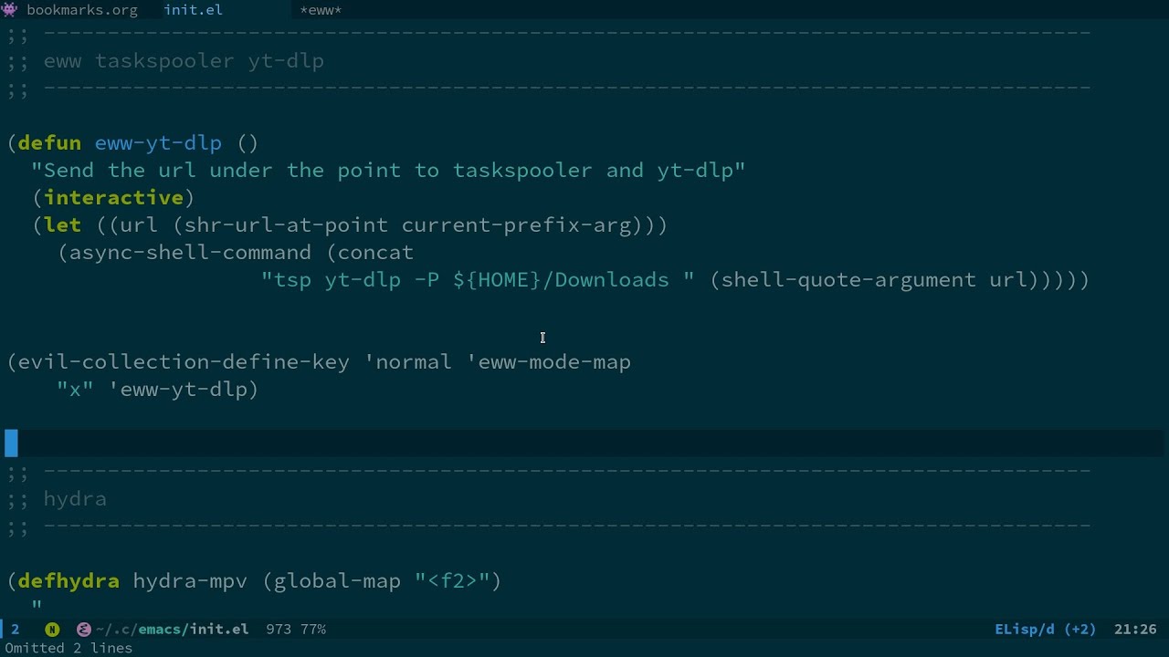Emacs eww create a queue of files to download with task spooler and aria2c - YouTube