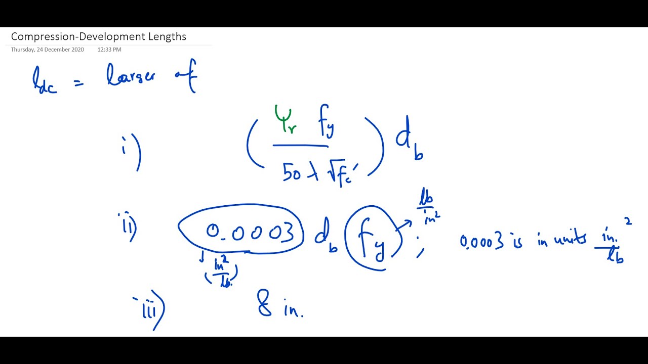 Compression Development Length ACI equation - YouTube
