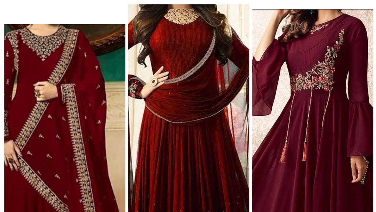 Most Beautiful Maroon Color Long Gown | Least Designs | Hamuz Trendz|# ...