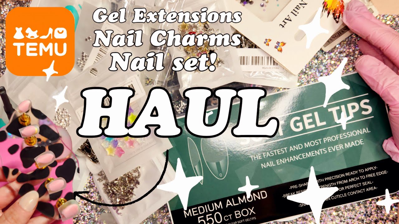 TEMU NAIL CHARM + GEL EXTENSION HAUL | & press on nail set 💀🖤 emo girl ...