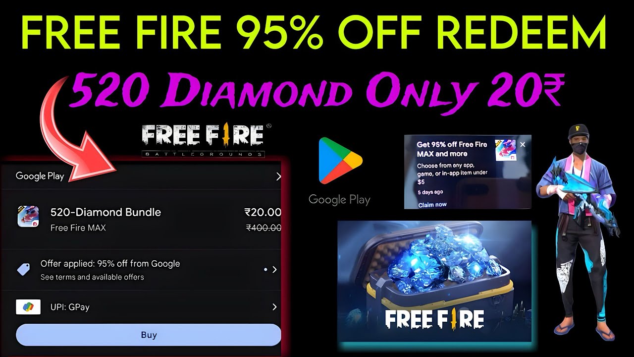 Free fire 95 off offer | How to redeem play store 95 discount | free ...
