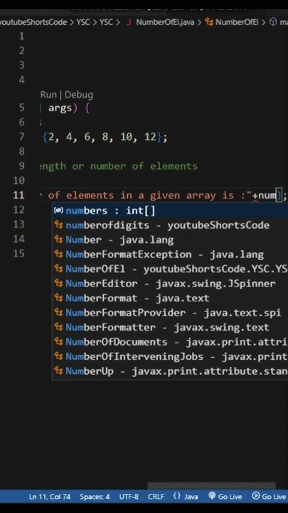 Find number of Elements in " ARRAY " | #java #programmer #shorts #code ...