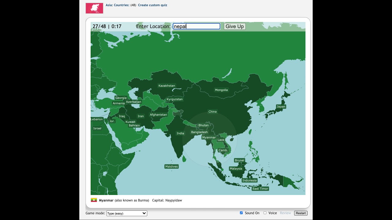 Seterra: Asia: Countries, Type (Easy) in 32s – Former WR - YouTube