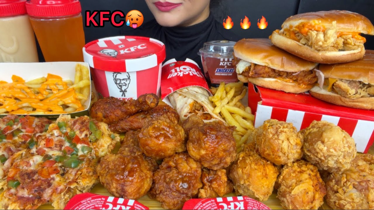 KFC EATING CHALLENGE CHICKEN LEGPIECE,KFC DUNKED CHICKEN,BURGER,FRIES ...