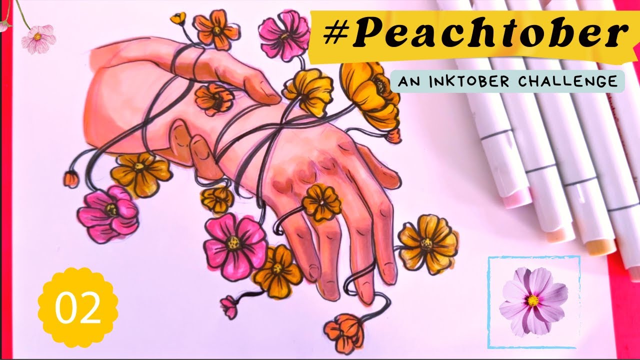 PEACHTOBER ART CHALLENGE 02| Drawing & Inking Flowers w/ Alcohol ...