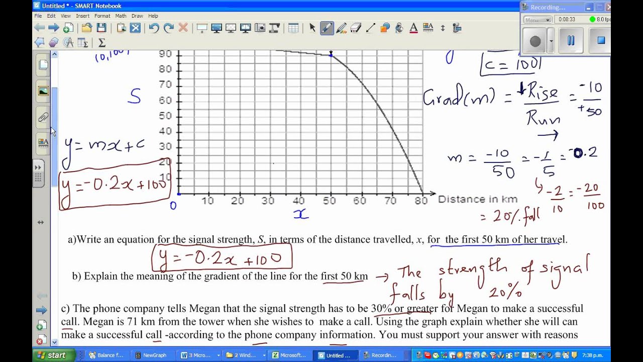 Writing equation of a line and parabola from a graph of a real life ...
