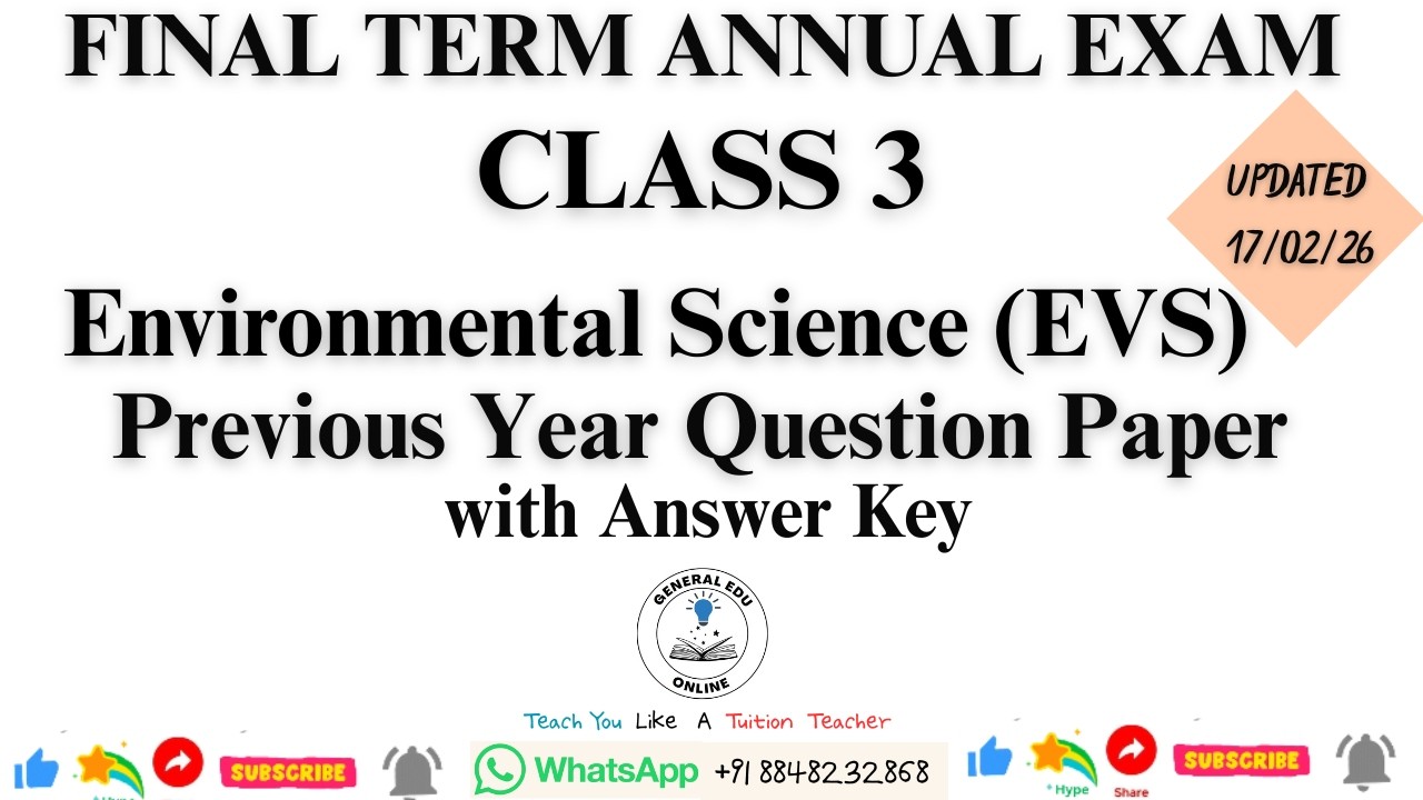 Class 3 Environmental Science (EVS) Annual Exam Question Paper 2025 ...