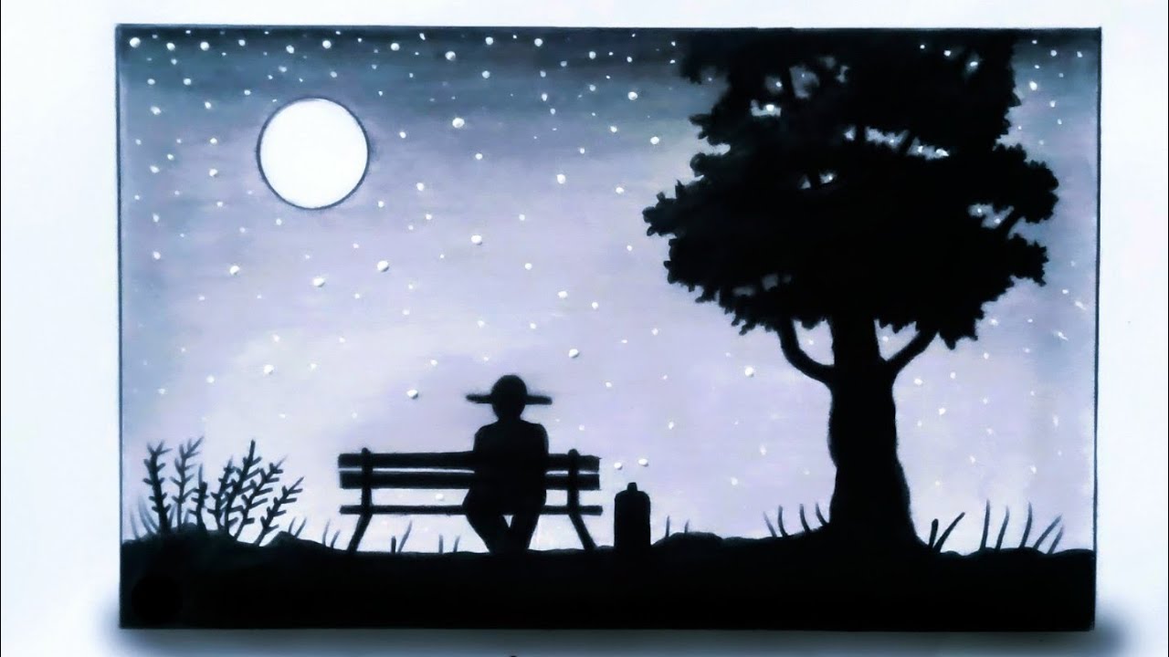 Learning drawing for beginners .. How to draw a night scenery step by ...