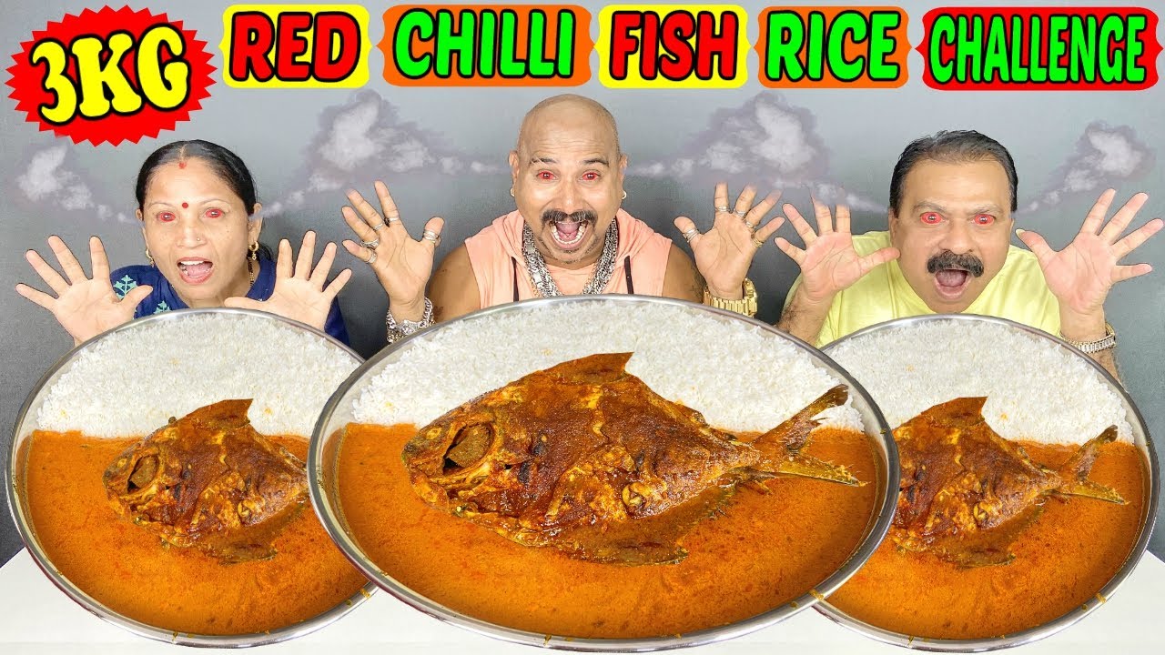 3 KG RED CHILLI FISH CURRY RICE CHALLENGE | MASSIVE RED CHILLI FISH ...