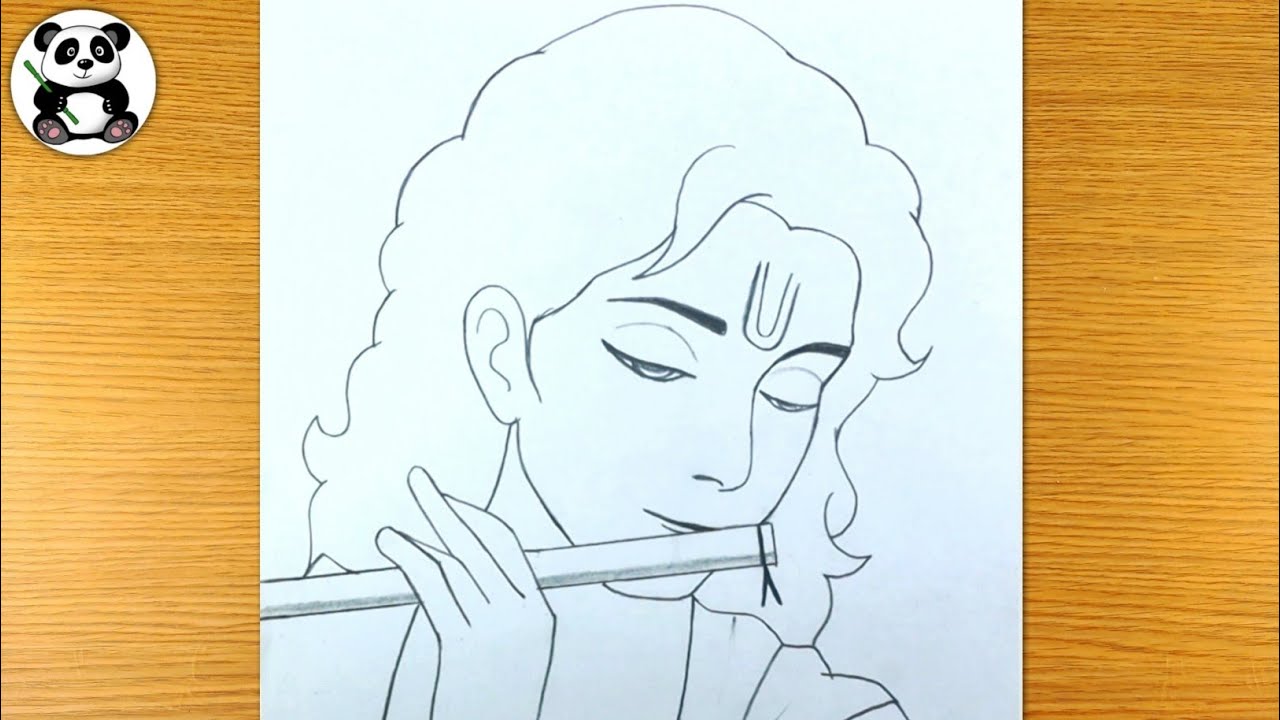 Outline krishna art easy | drawing god krishna with bansuri ...
