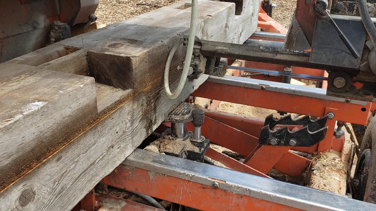 SawmillSid milling up 125 year old barn beam in Ontario Canada - YouTube