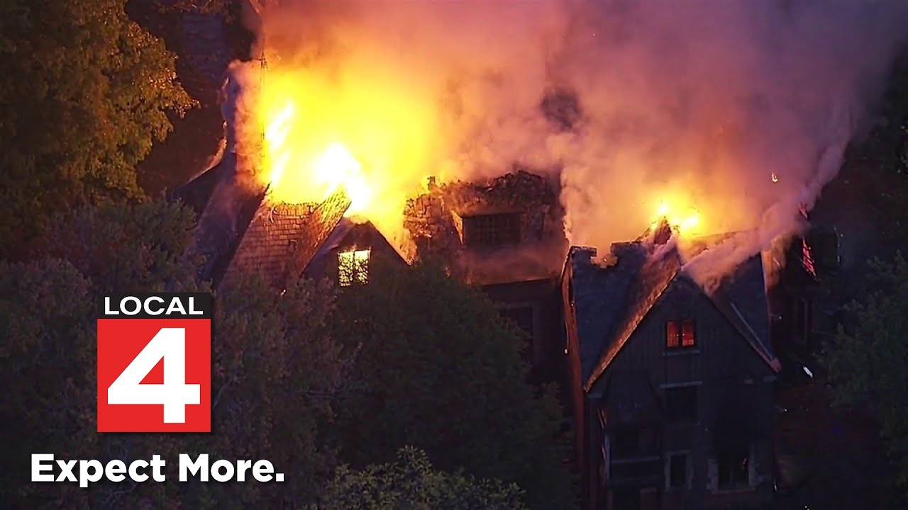 Watch full aerial footage of massive house fire at historic mansion in ...