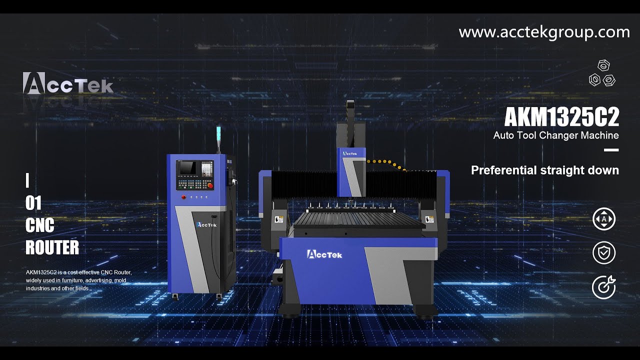 ATC CNC Router AKM1325C2 working show and configuration display - YouTube
