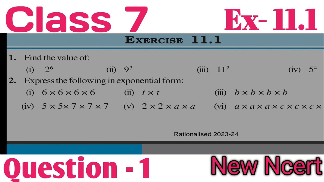 Class 7 Maths - chapter - 11 - Exponents and Powers- Ex- 11.1- Question ...