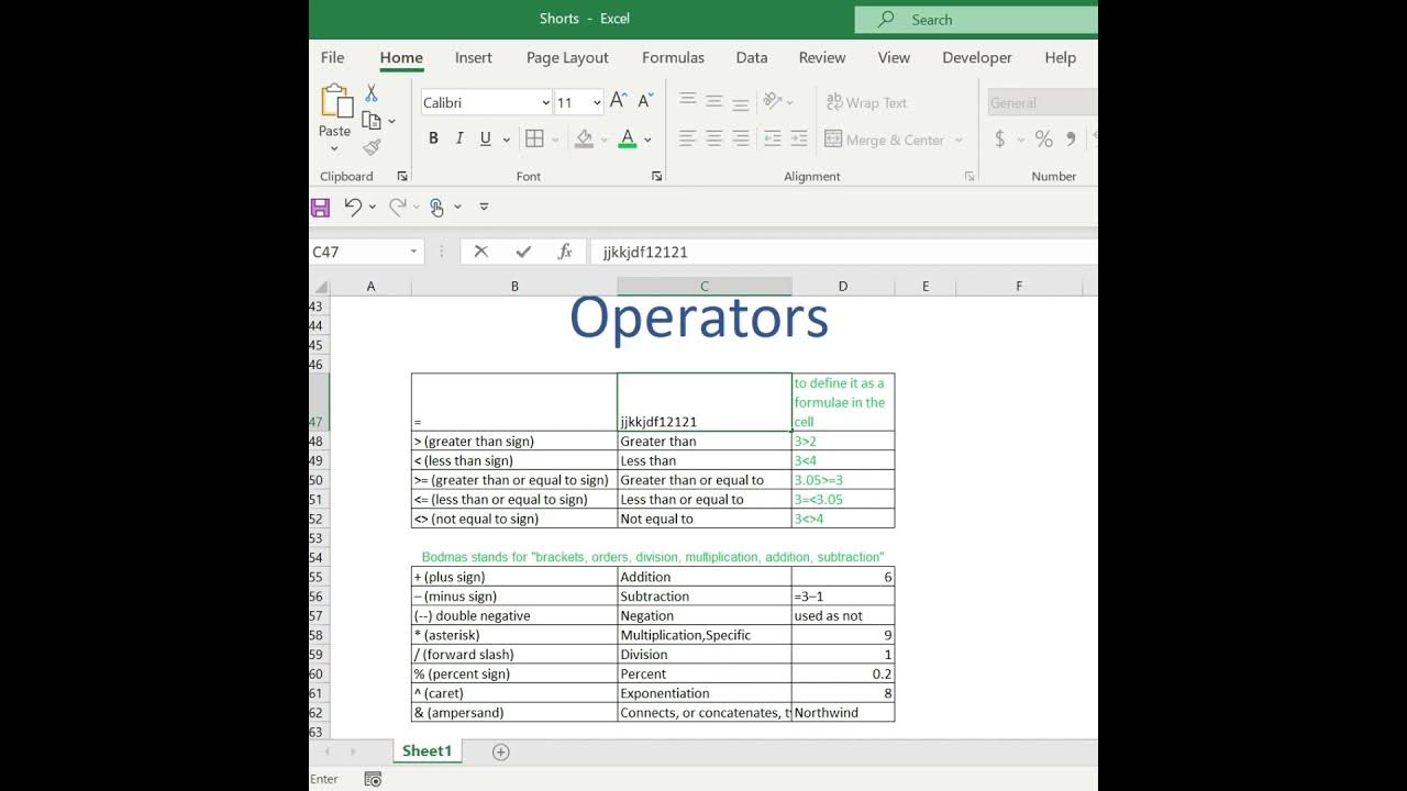 Learning Excel With Ease Part 6 Exceltips Advancedexcel Dataanalysis Excelbasics Operators