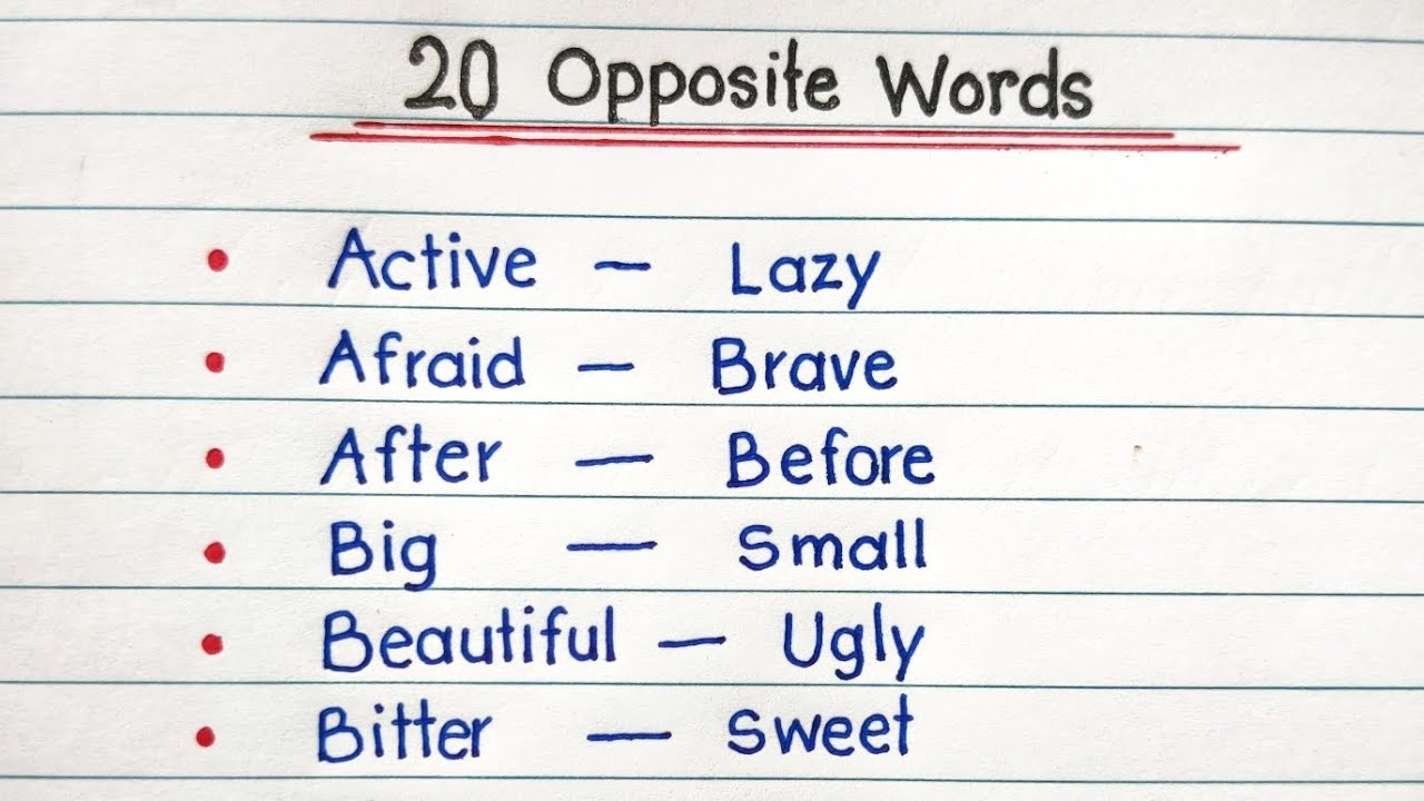 Opposite words handwriting in english | 20 opposite words - YouTube