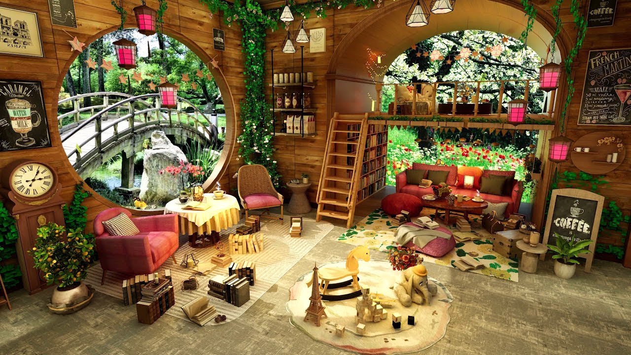 Spring Morning In The Cafe | With The Sound Of Running Water - Relaxing ...