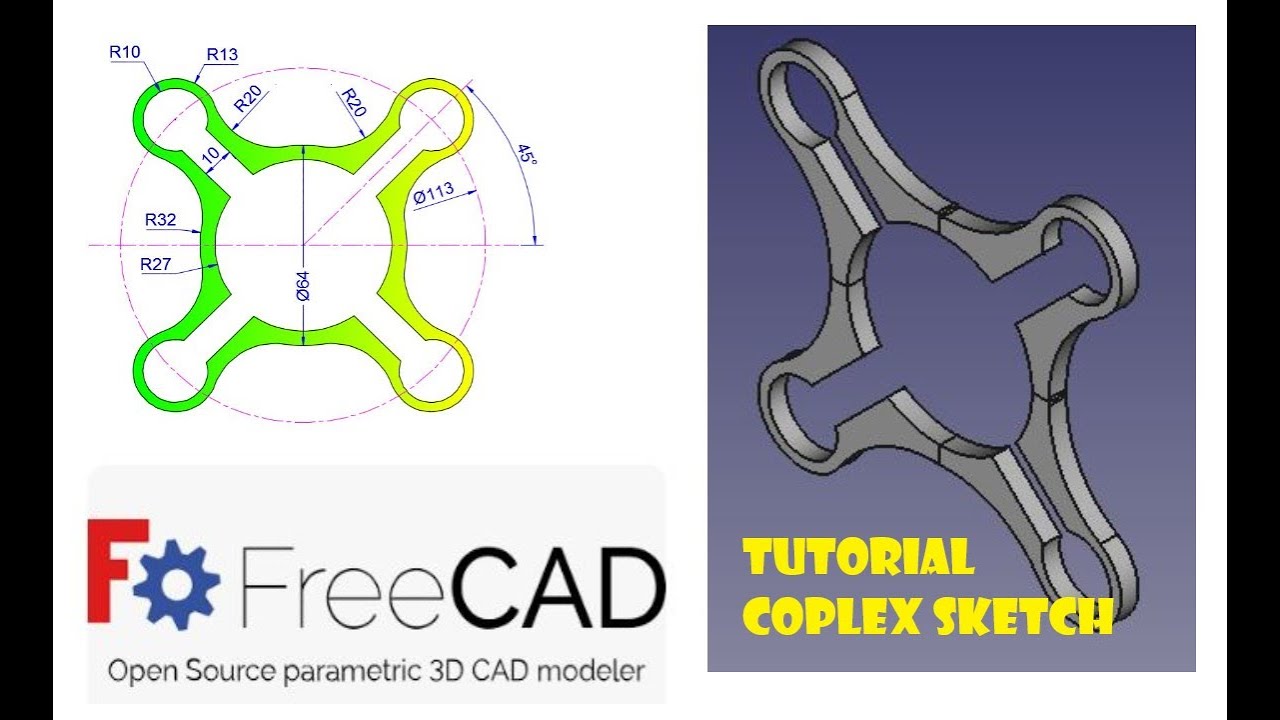 FreeCad - Tutorial - Complex sketch - How to? - YouTube