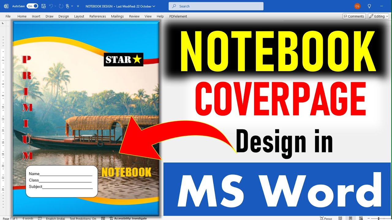 Notebook Coverpage Design | MS Word Notebook Cover design #msword - YouTube