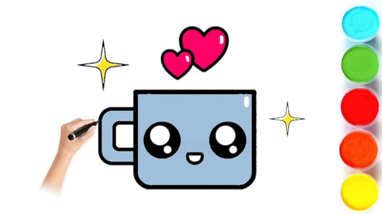 Drawing a Cute and Colorful Mug for Kids - YouTube
