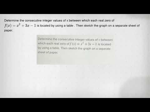 Determine the consecutive integer values of x between which each real zero of f(x)=x^2+3x-1 is ...
