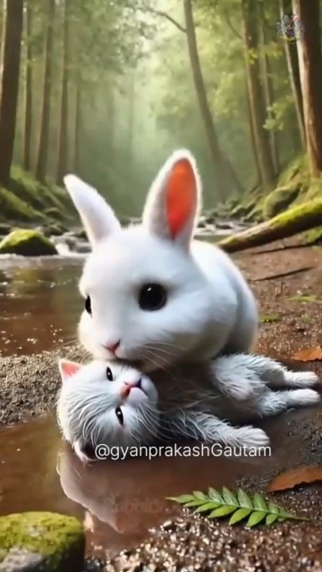 Baby cat save rabbit #shorts #shortvideo #vairalvideo#rabbit #rabbit ...