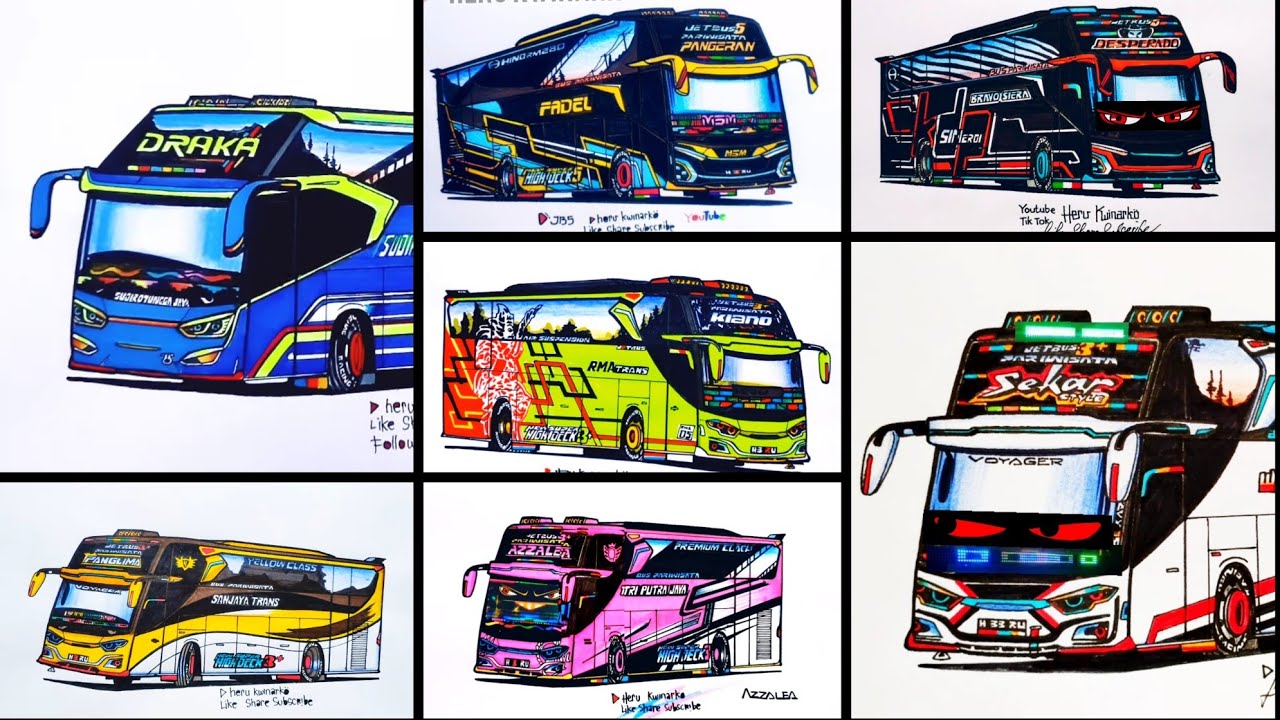 Kompilasi Bus Basuri Indonesia #4 , Cara menggambar Bus #herukwinarko ...