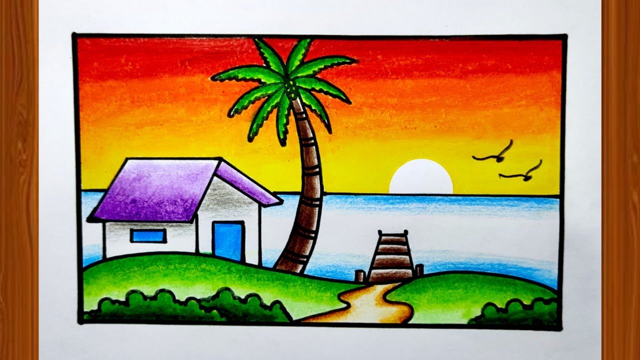 Beautiful Village Nature drawing / How to make village scenery drawing ...