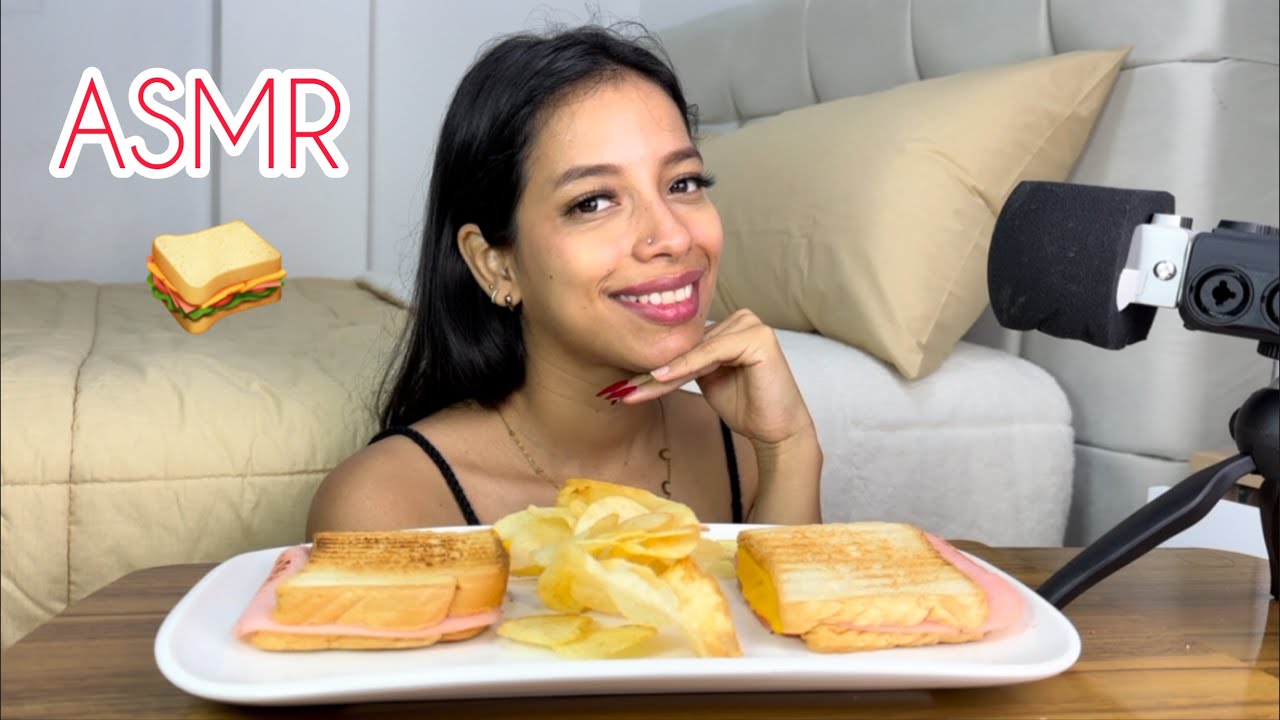 ASMR COMIENDO PAN CON JAMÓN Y QUESO + PAPAS 🥪 // MUKBANG - YouTube