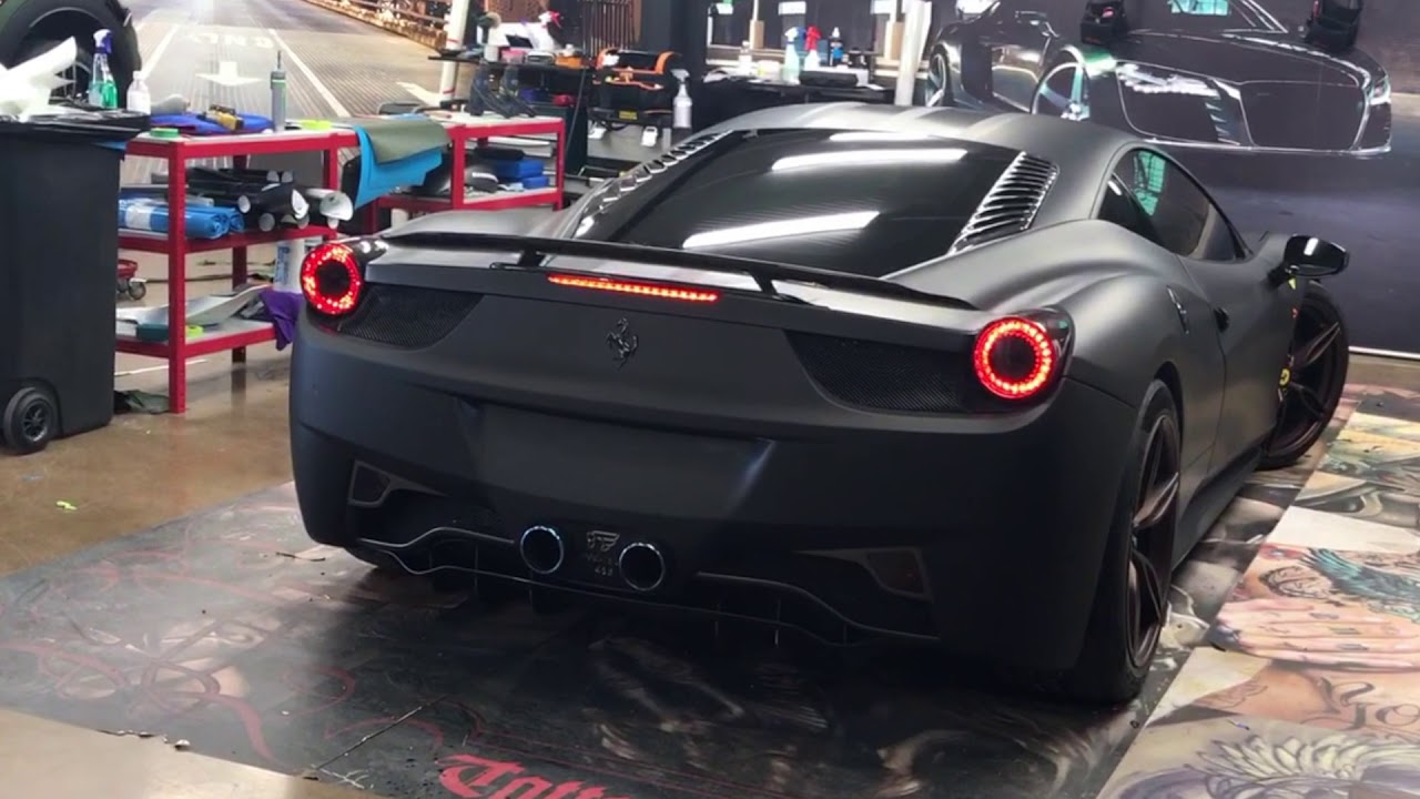 Ferrari 458 fully wrapped in Matte Black, by WTP DEKOR - YouTube