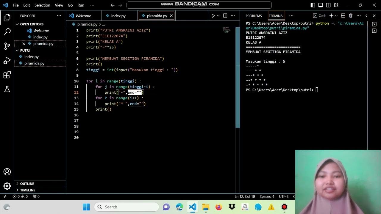 Membuat segitiga menggunakan nested loop pada python - YouTube