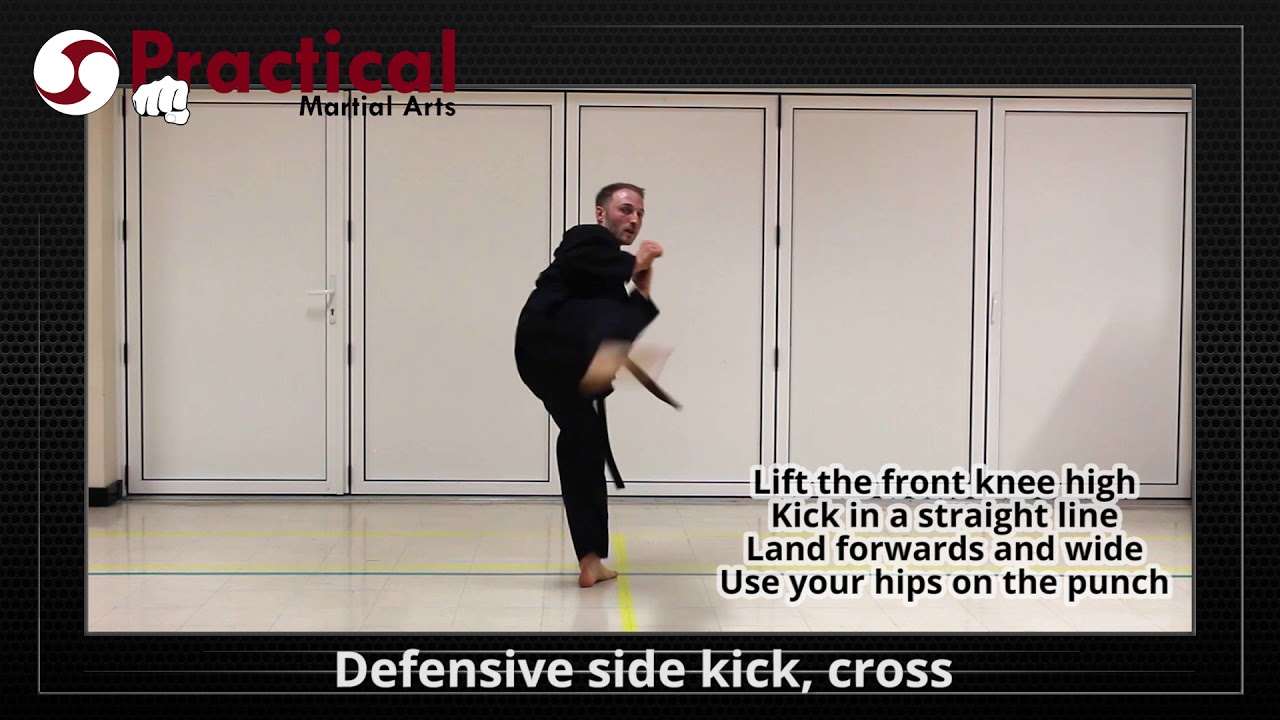 Front leg defensive side kick, cross - YouTube