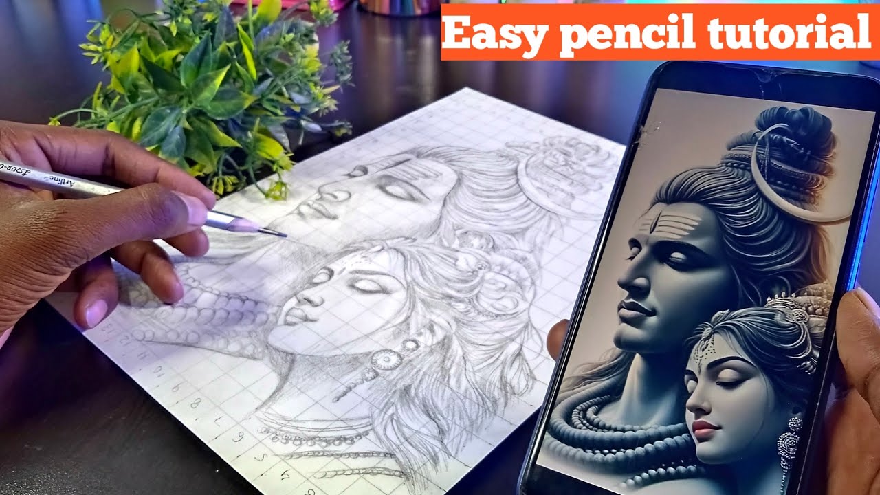 LORD SHIVA and MATA PARVATI DRAWING। Mahadev Drawing।। Outline Pencil ...