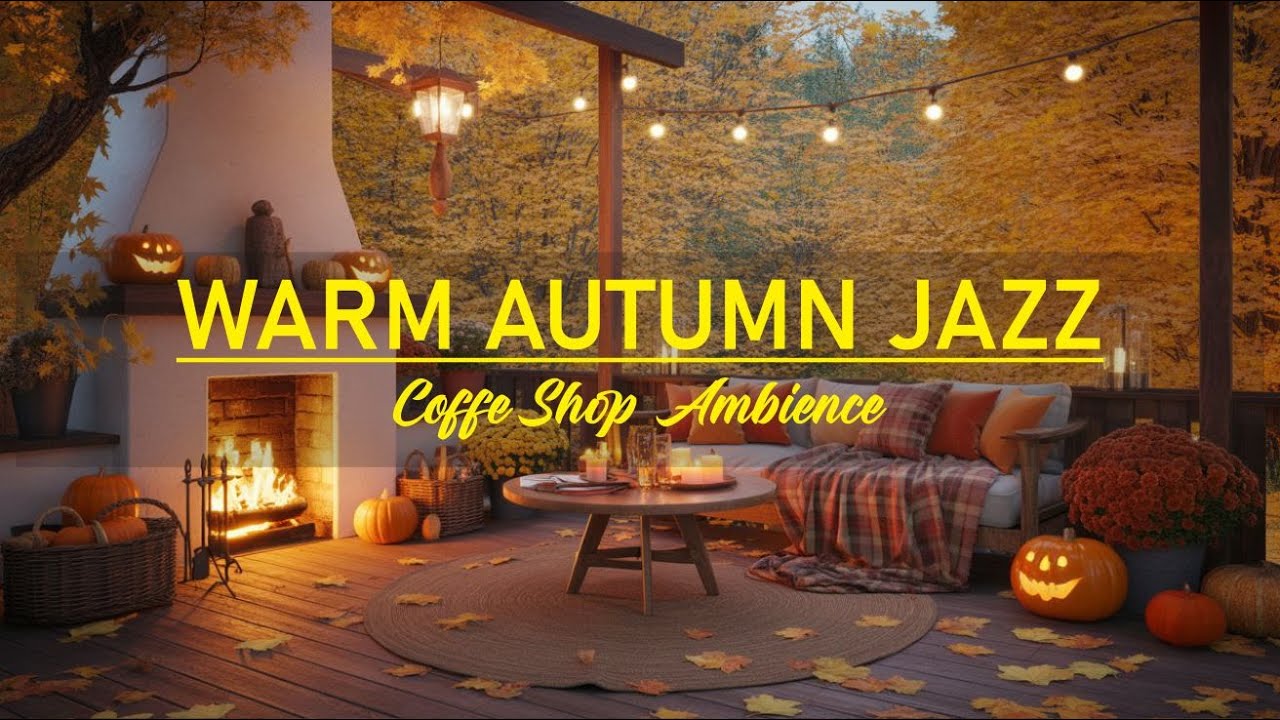 October Fall Day at Cozy Autumn Cabin Ambience 🍁 Soft Piano Jazz ...