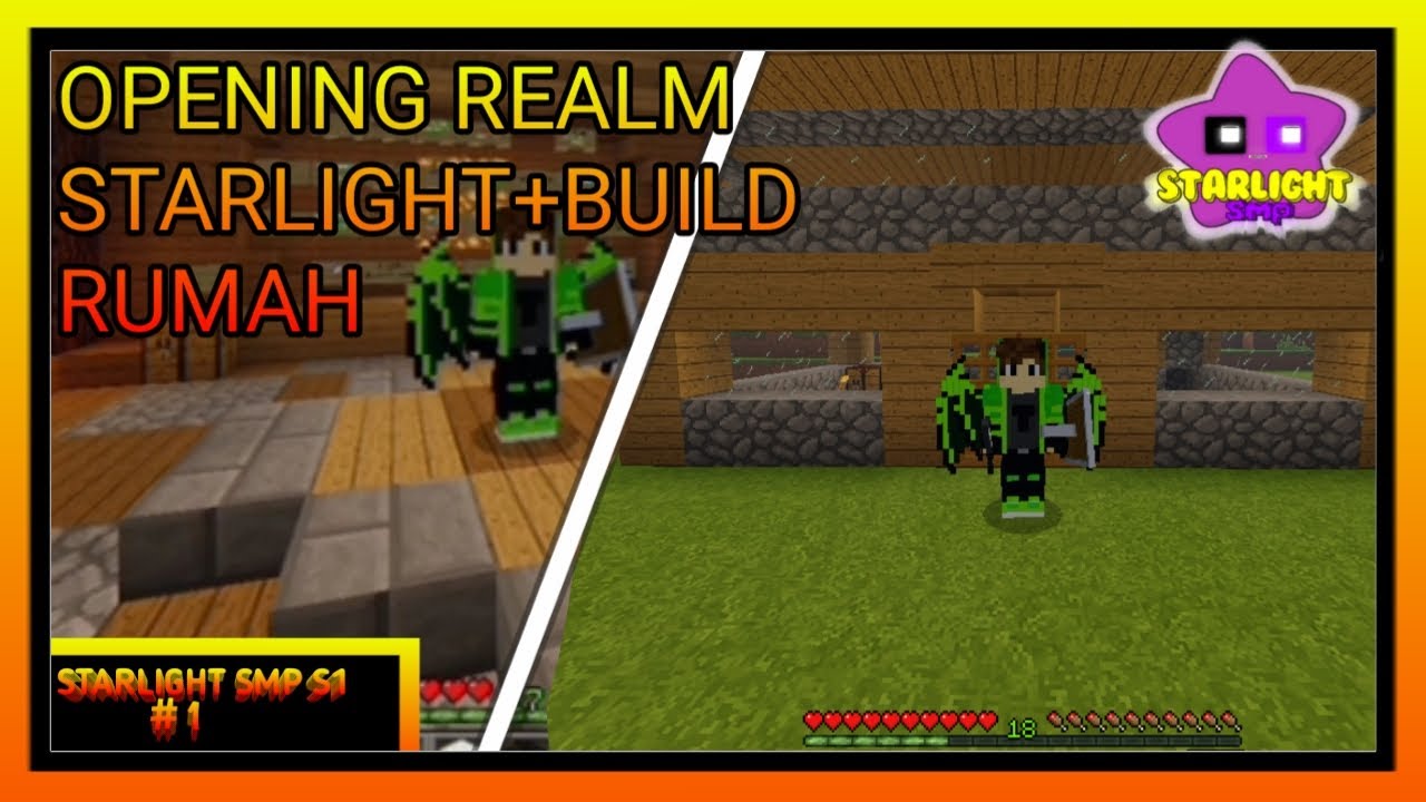 opening realm starlight SMP S1+BUILD rumah pertama ku... =MINECRAFTPE ...
