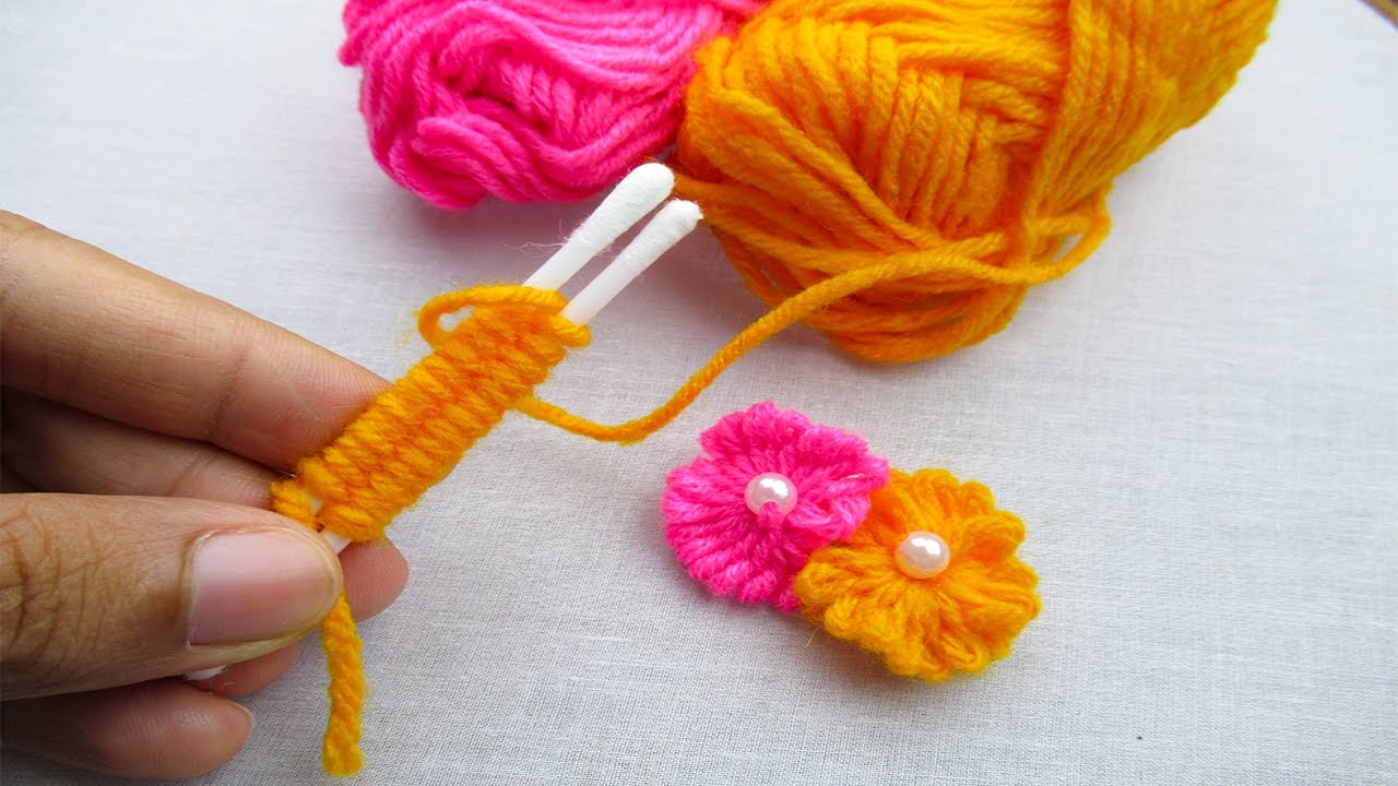 amazing woolen flower, woolen flower with cotton buds, woolen flower ...
