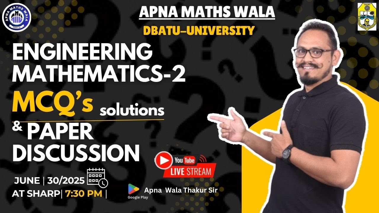 Dbatu | Maths -2 | MCQ - SOLUTIONS - YouTube