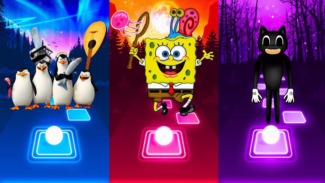 Penguins of Madagascar vs Spongebob Squarepants vs Cartoon Cat | Tiles ...