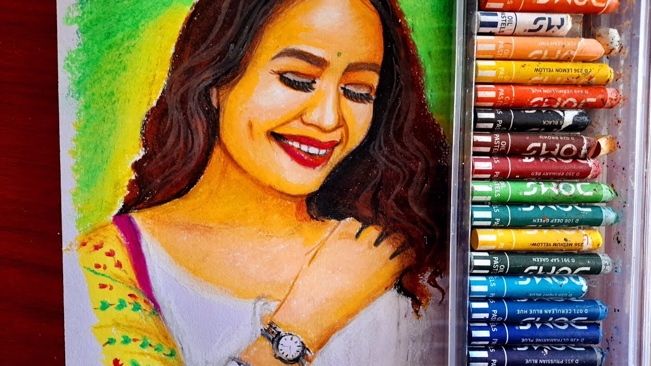 Neha kakkar portrait drawing with oil pastel - YouTube