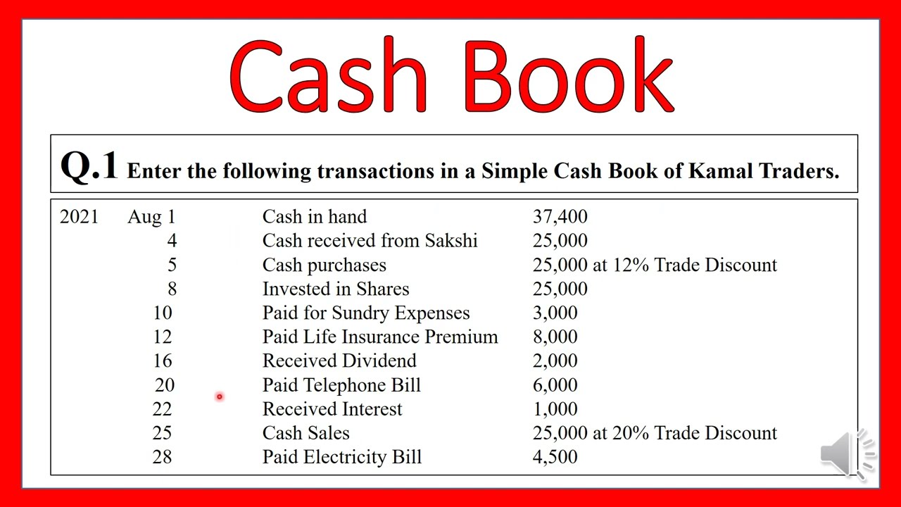 Cash Book Numerical Example solved || Meaning || Explained || Simple ...