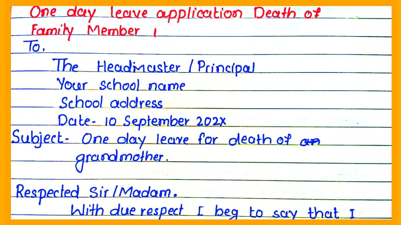 One Day Leave Application For Death Of Any Family Member In English L one-day-leave-application-for-death-of-any-family-member-in-english-l