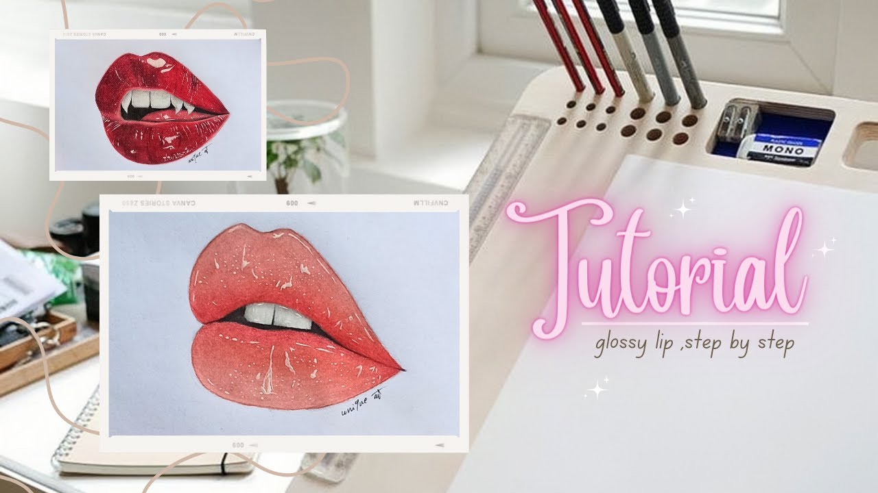 Drawing glossy lip step by step | tutorial | unique art - YouTube