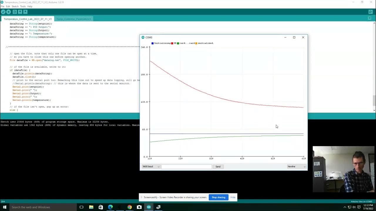 Temperature Control Lab Video 15 PID Controller Serial Port Plotter Fan disturbance Jul 19 ...