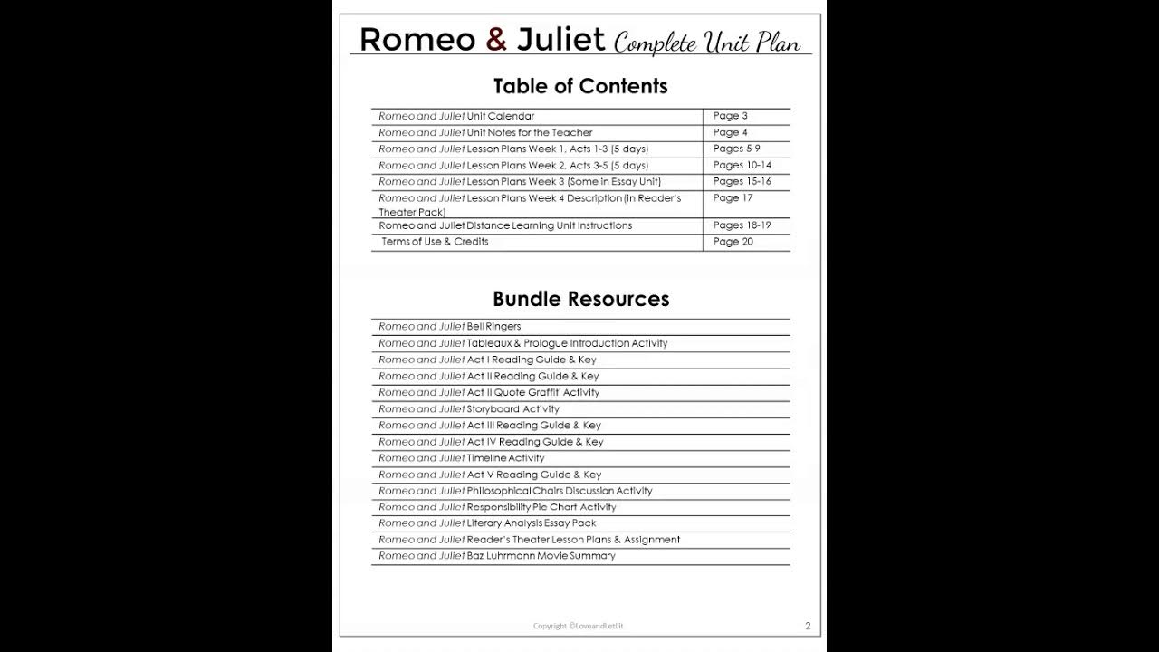Romeo and Juliet Unit Plan Video Preview - YouTube