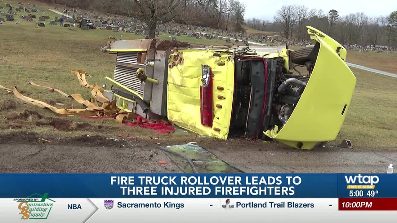 Fire truck rollover leads to three injured firefighters - YouTube