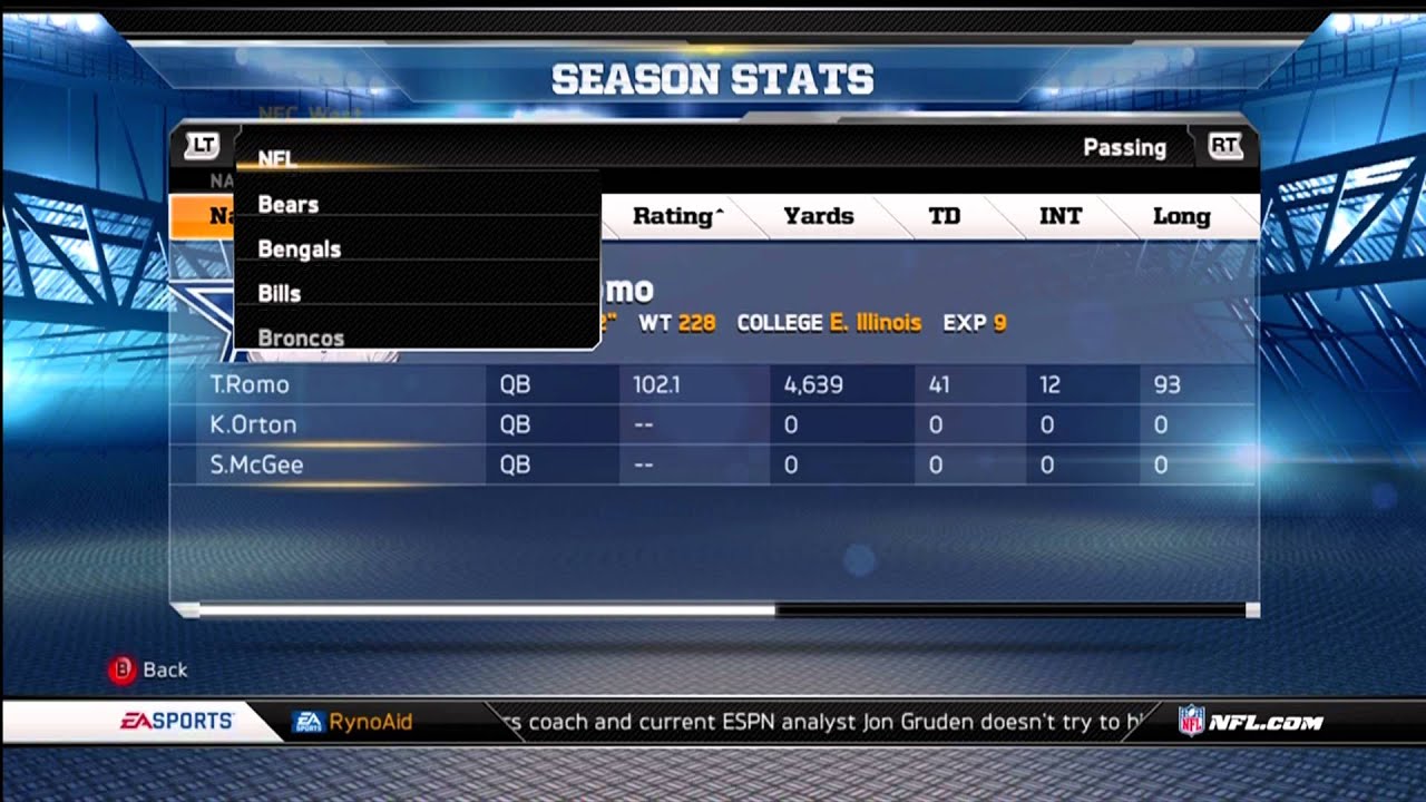 Madden NFL 13 SImulated Season Stats - YouTube