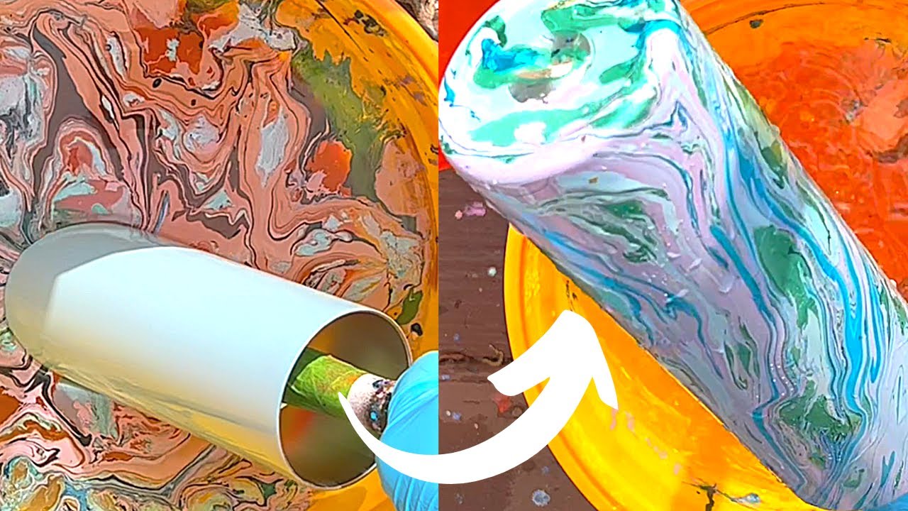 Hydro Dipping Two Tumblers in Easy Marble Paints - YouTube