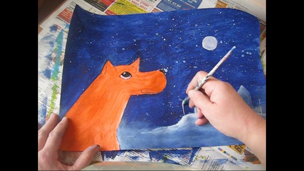 Учимся рисовать , урок 4 , Рисуем Рыжий Пес .Акрилом. Painting with ...