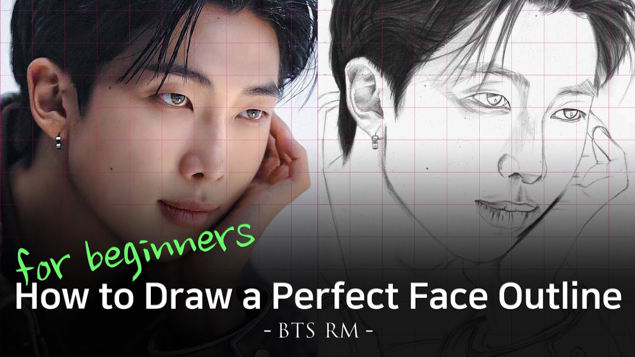 How to Draw a Perfect Face Outline for Beginners with a grid / BTS RM ...