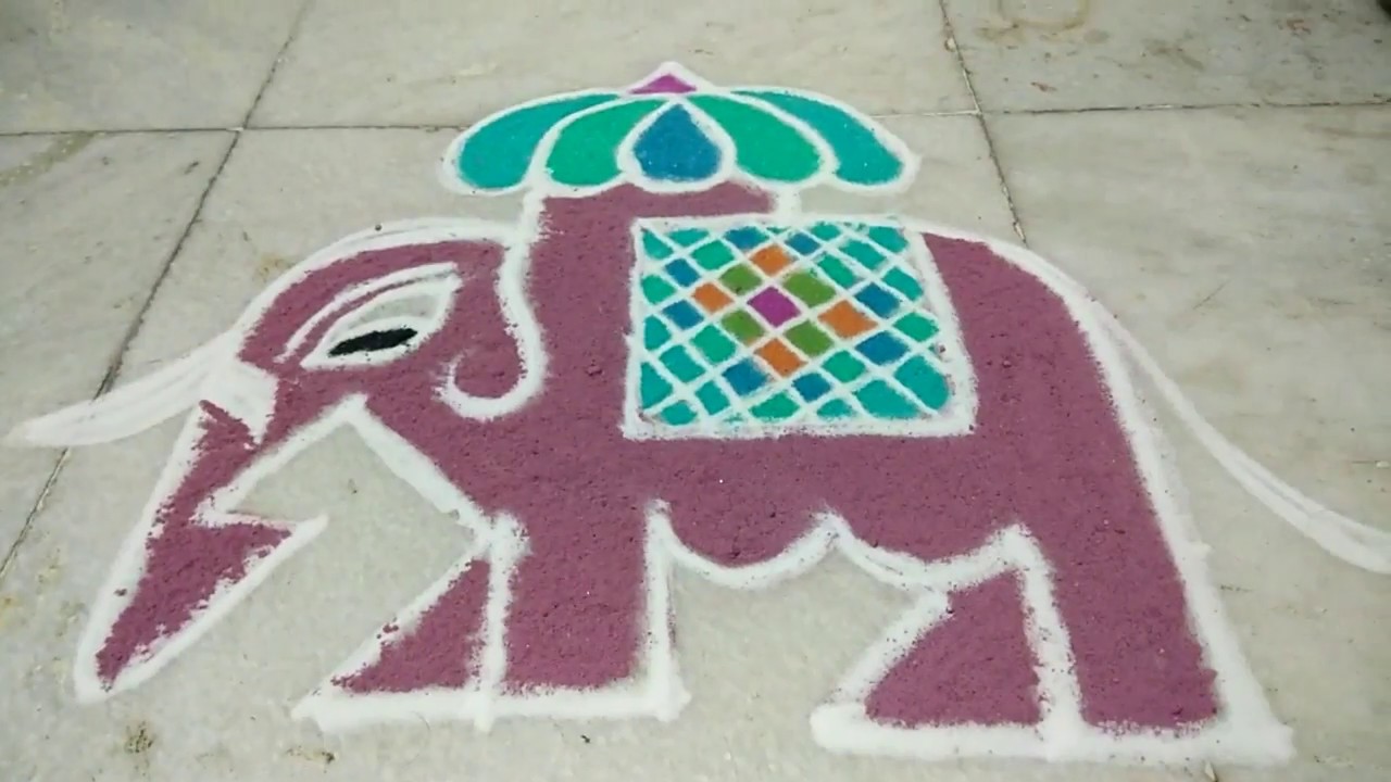 Elephant Muggu Diwali special Rangoli design with dots - YouTube